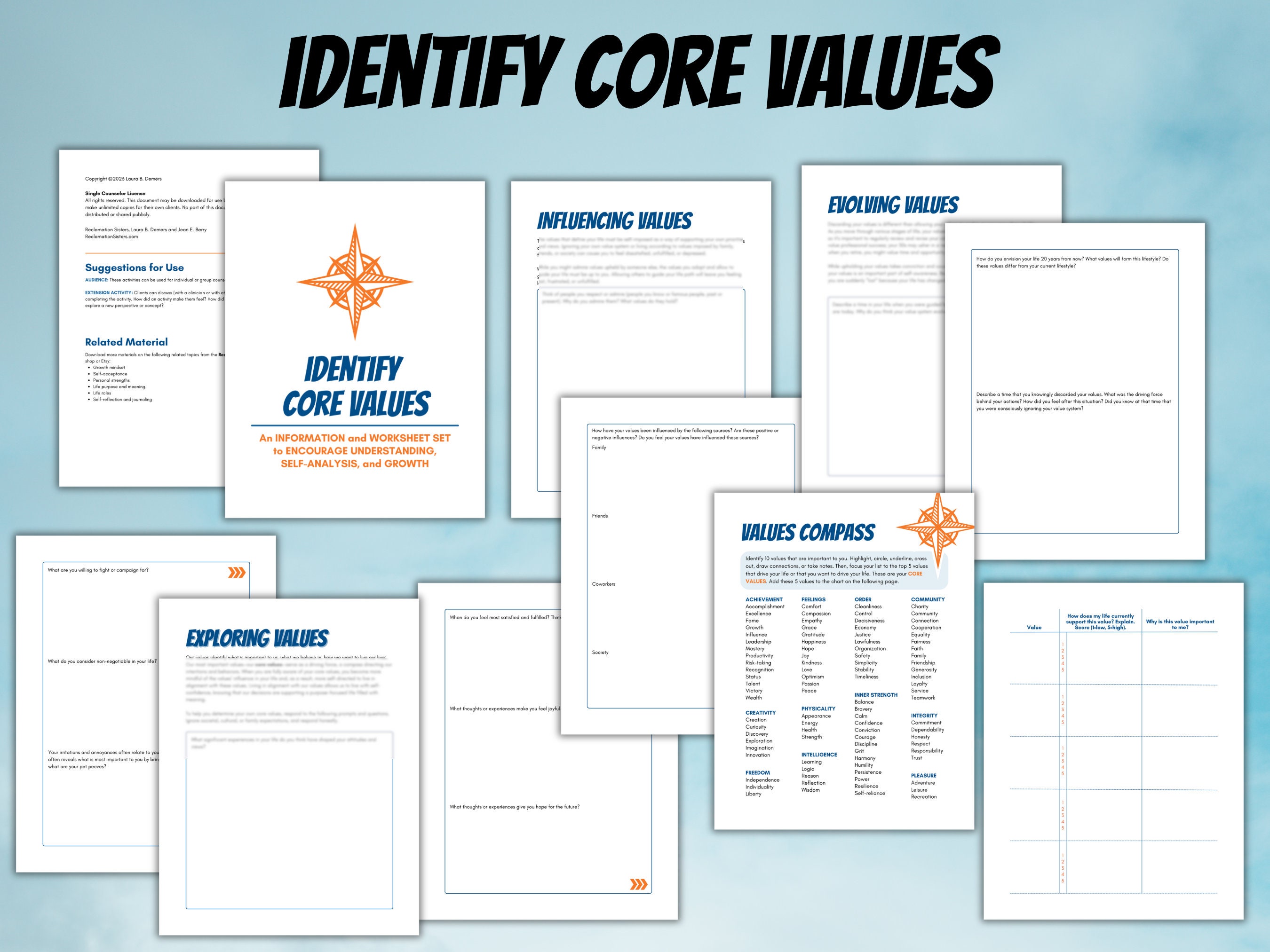 Core Values Goals Boundaries Bundle, Counselor Worksheets, Self ...
