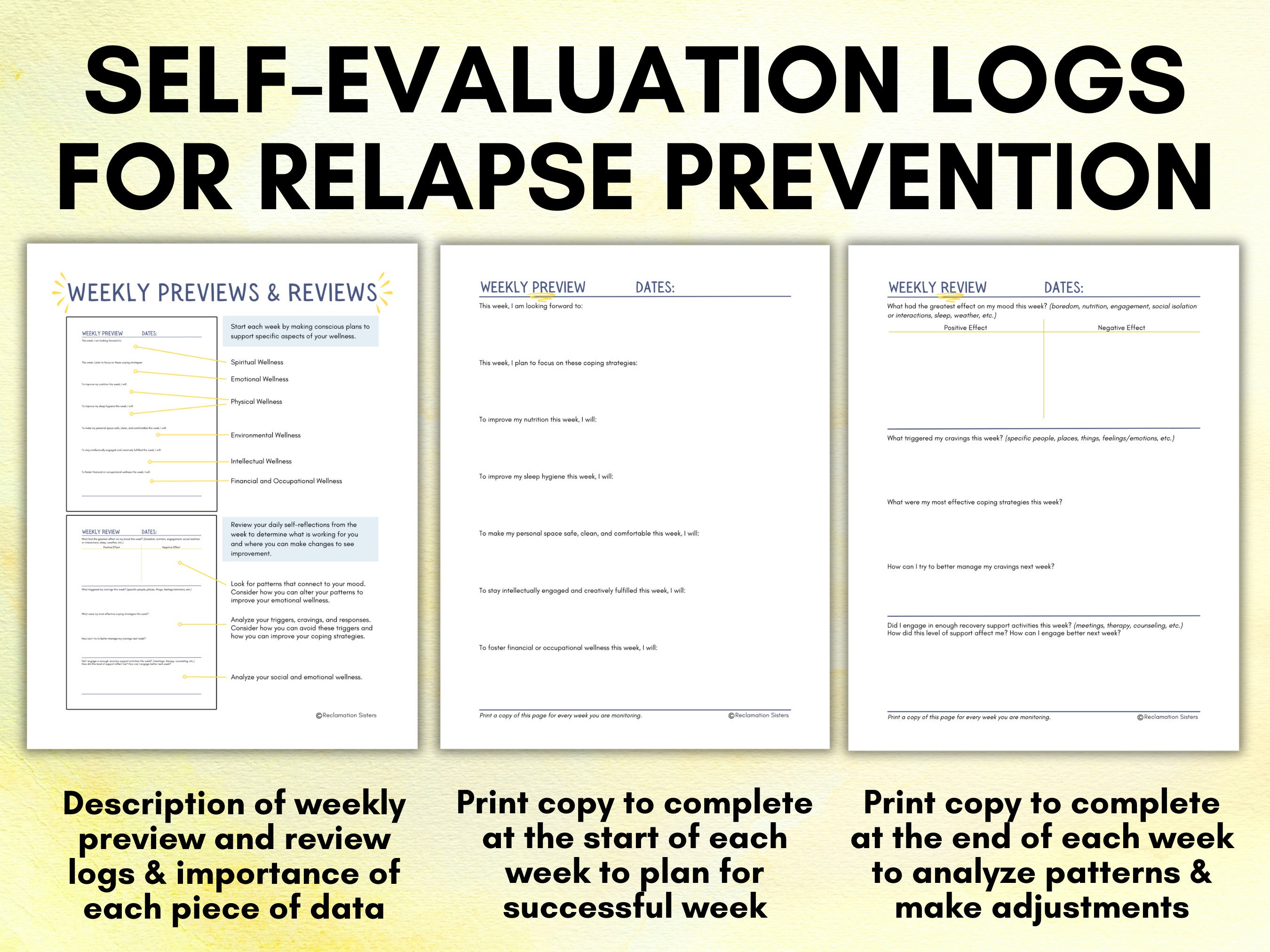 Relapse Prevention, Recovery Journal, Self Evaluation Log, Addiction ...
