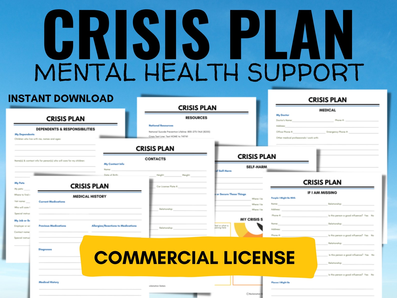 Mental Health Crisis Plan, Safety Plan, Counselor Materials, Therapy ...