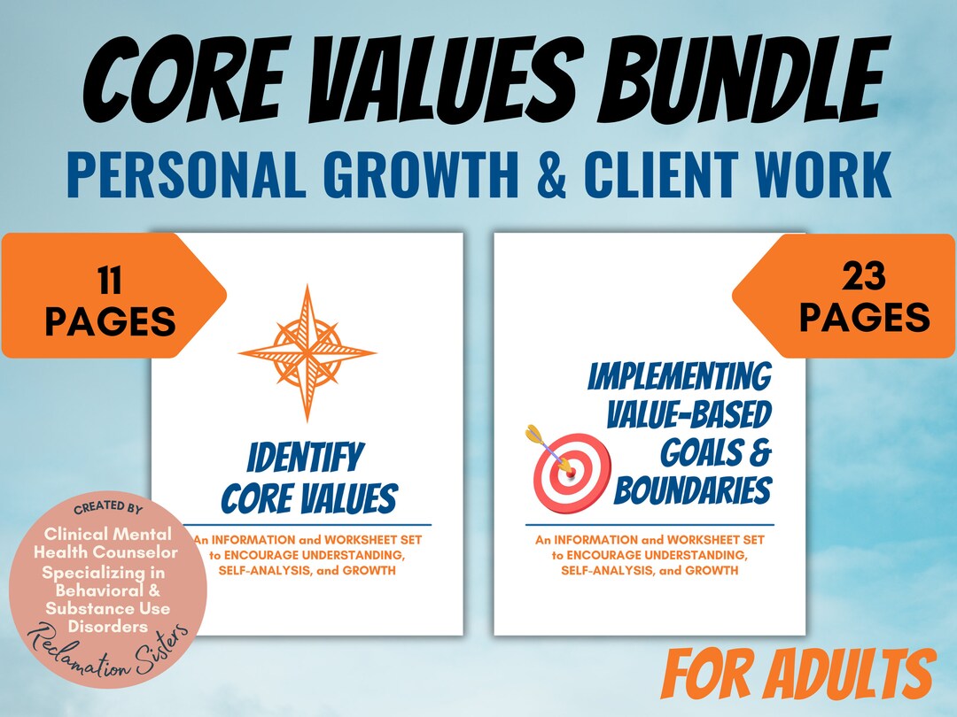 Core Values & Goals Worksheets Bundle: Counselor Self-development ...
