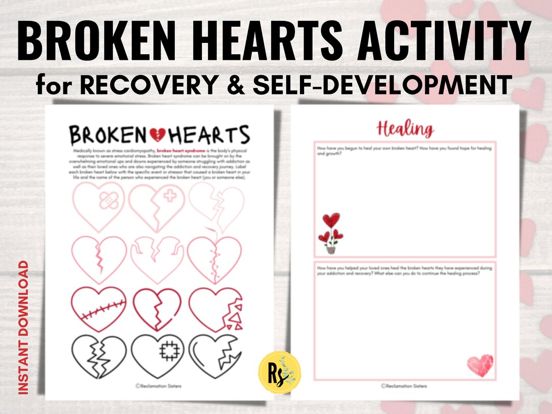Addiction Recovery Worksheet: Broken Hearts Activity, Self Reflection ...