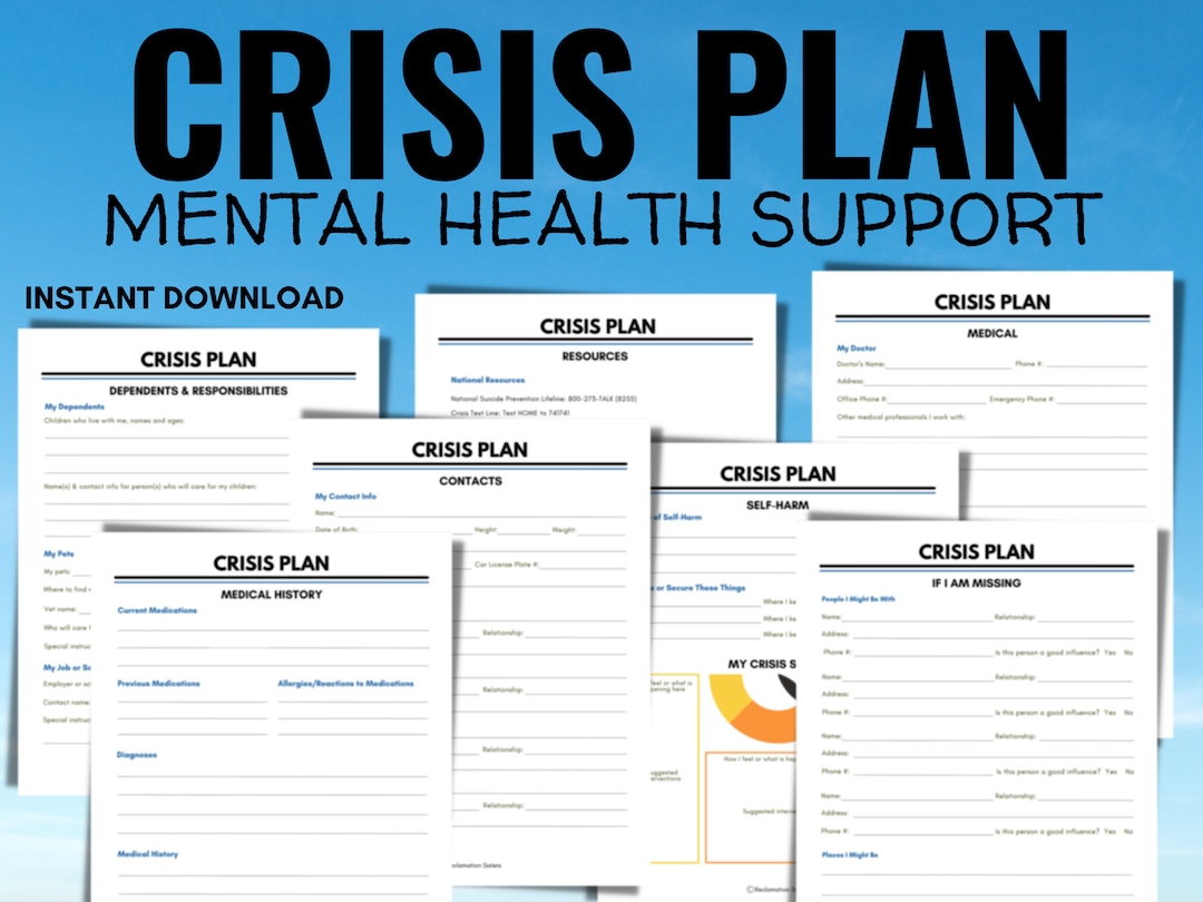 Mental Health Crisis Plan, Safety Plan, Counselor Materials, Therapy ...