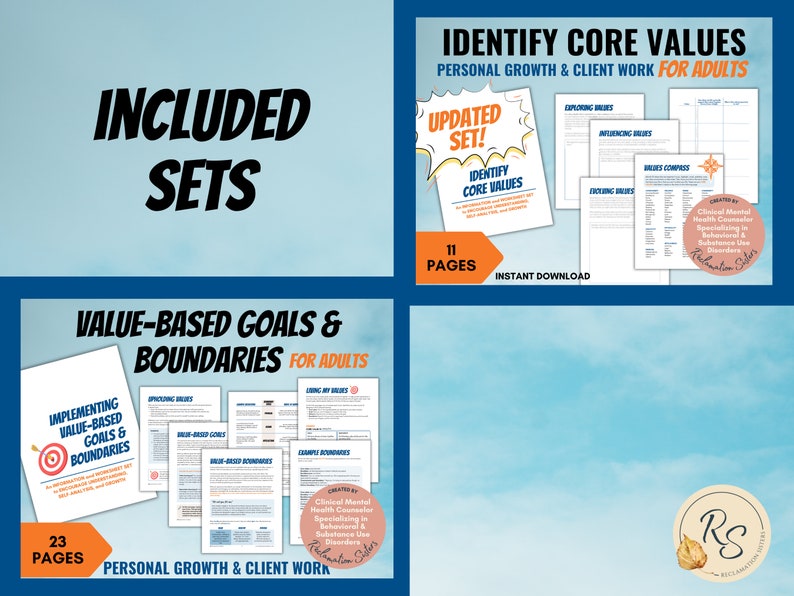 Core Values Goals Boundaries Bundle, Counselor Worksheets, Self ...