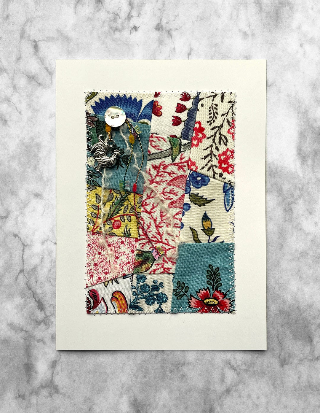 Handmade Floral Card, Colonial Williamsburg Fabric Card, Card for Her ...