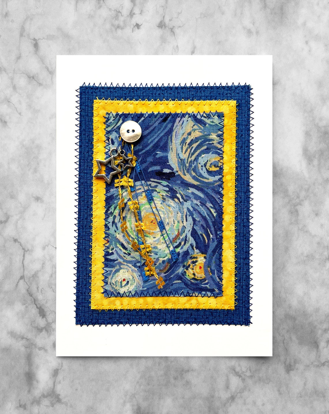 Impressionist Card, Handmade Fiber Art Greeting Card, Evening Star Card ...