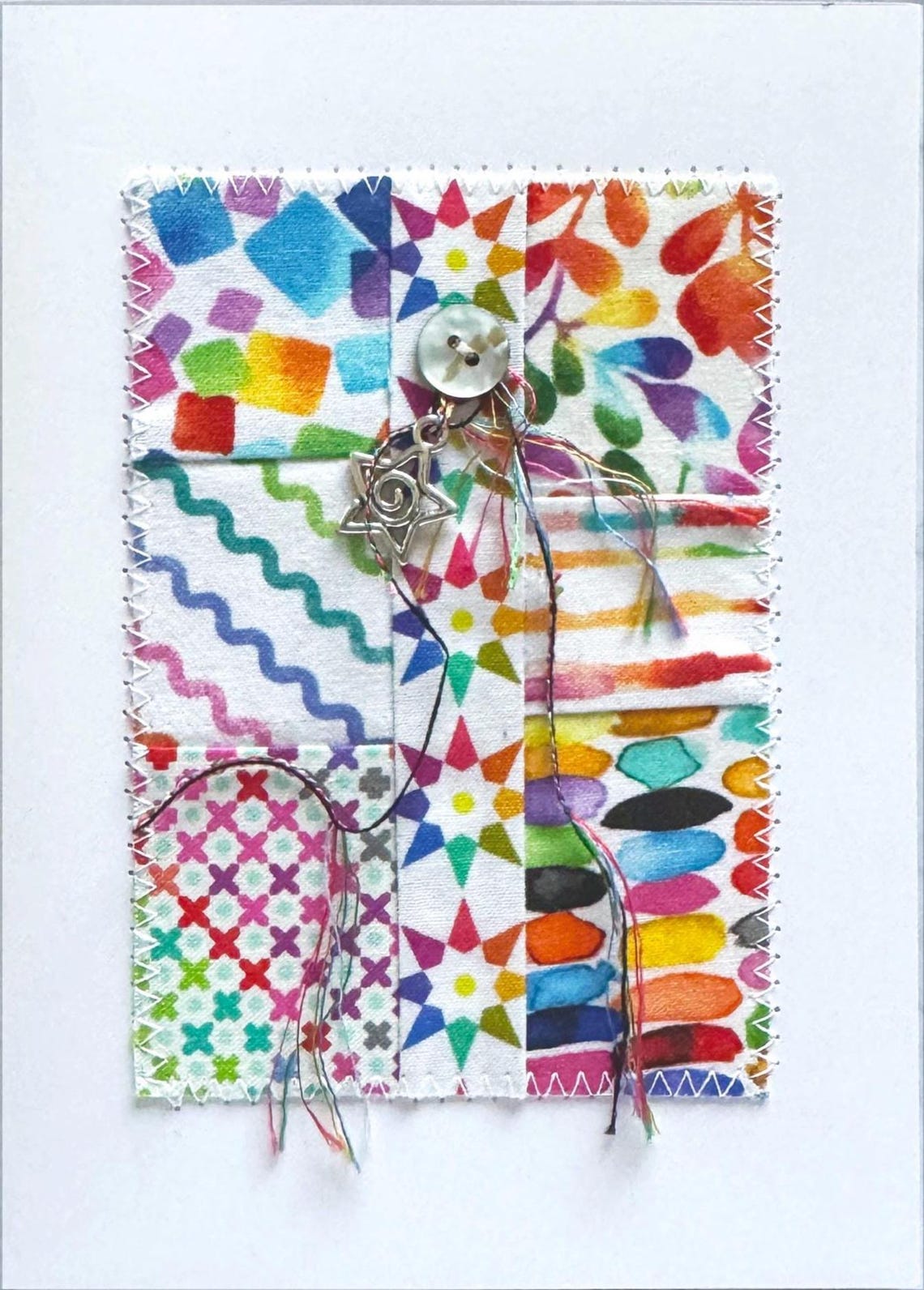 Handmade Patchwork Fiber Art Card: Quilted Sewing Design - Etsy