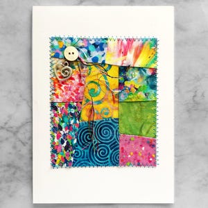 Handmade Patchwork Fiber Art Card: Quilter Gift, Silver Heart Charm - Etsy