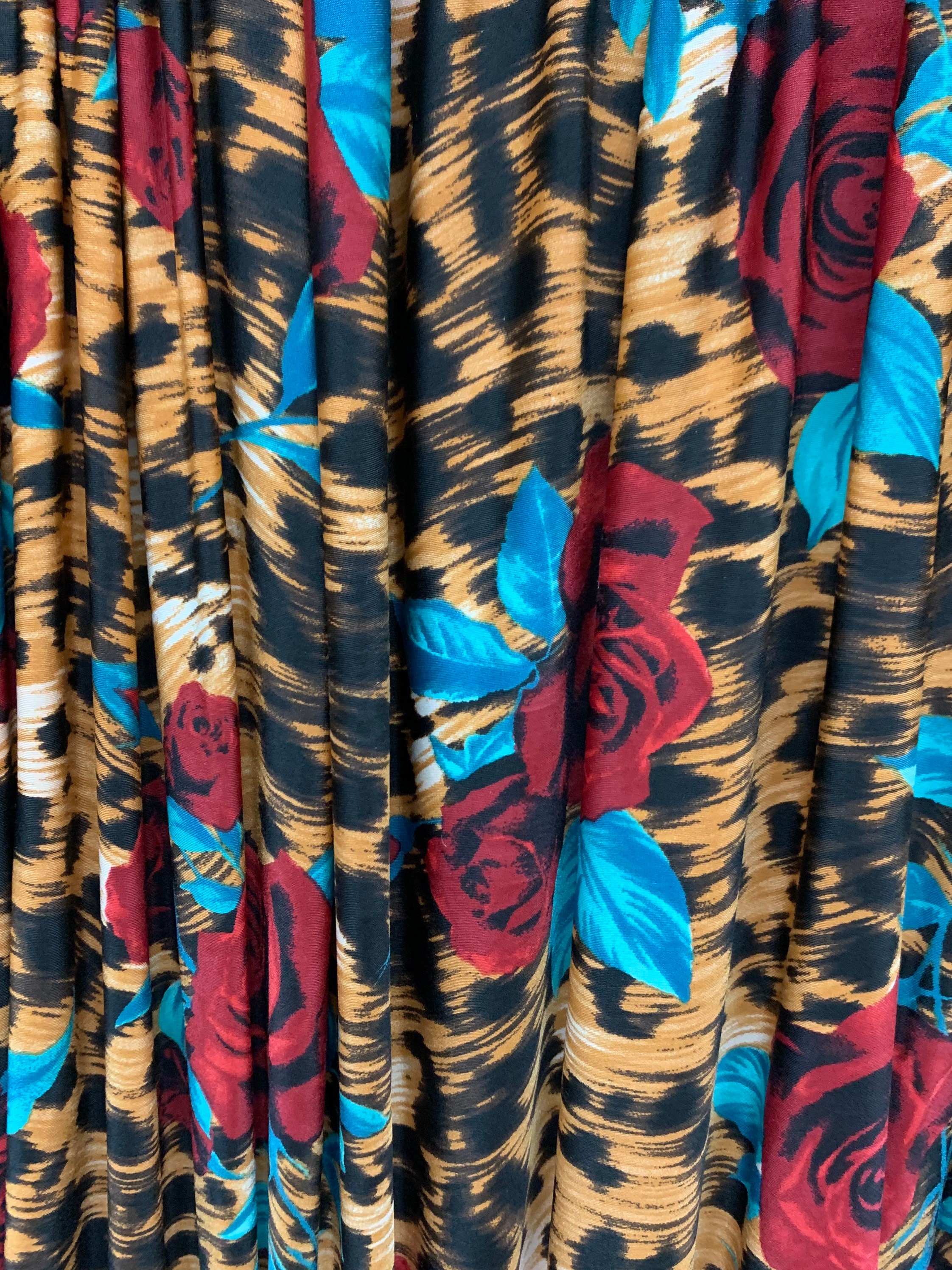 Red Roses on Leopard Design Print on Nylon Spandex 4-way Stretch 58/60 ...