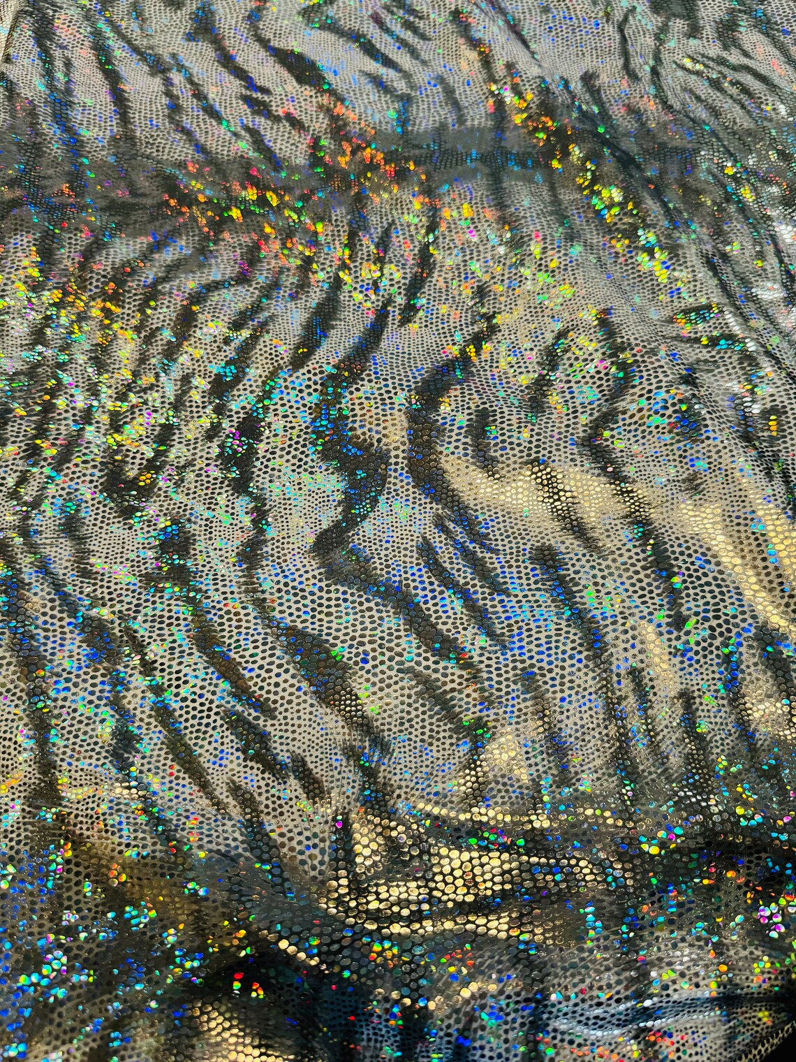 New Modern Tiger Design Hologram Metallic Nylon Spandex 4-way Stretch ...