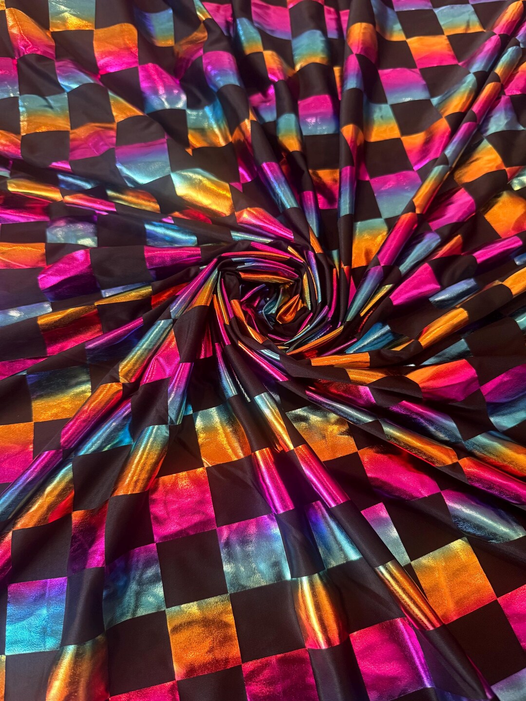 New Metallic Checkered Design Design Print on Poly Spandex 2-way ...