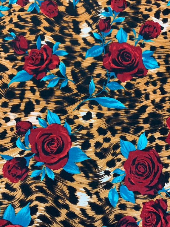 Red Roses on Leopard Design Print on Poly Spandex 4-way | Etsy