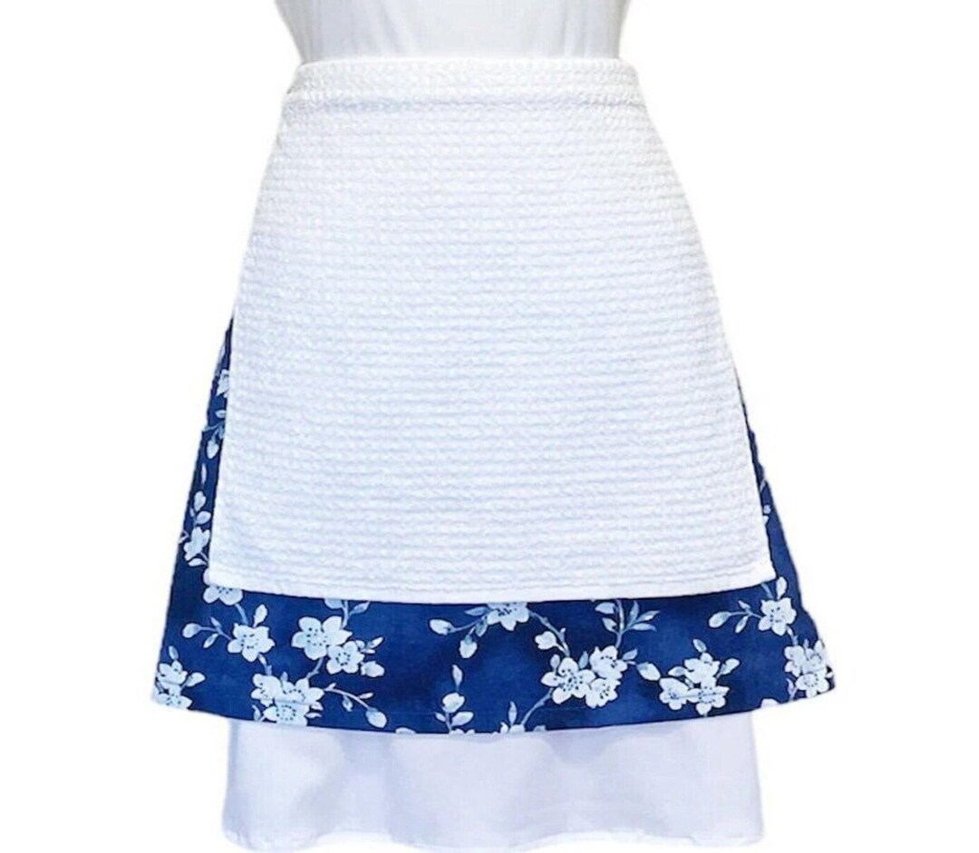 Royal Blue Floral Towel Apron With Pockets Pretty Floret Apron With ...