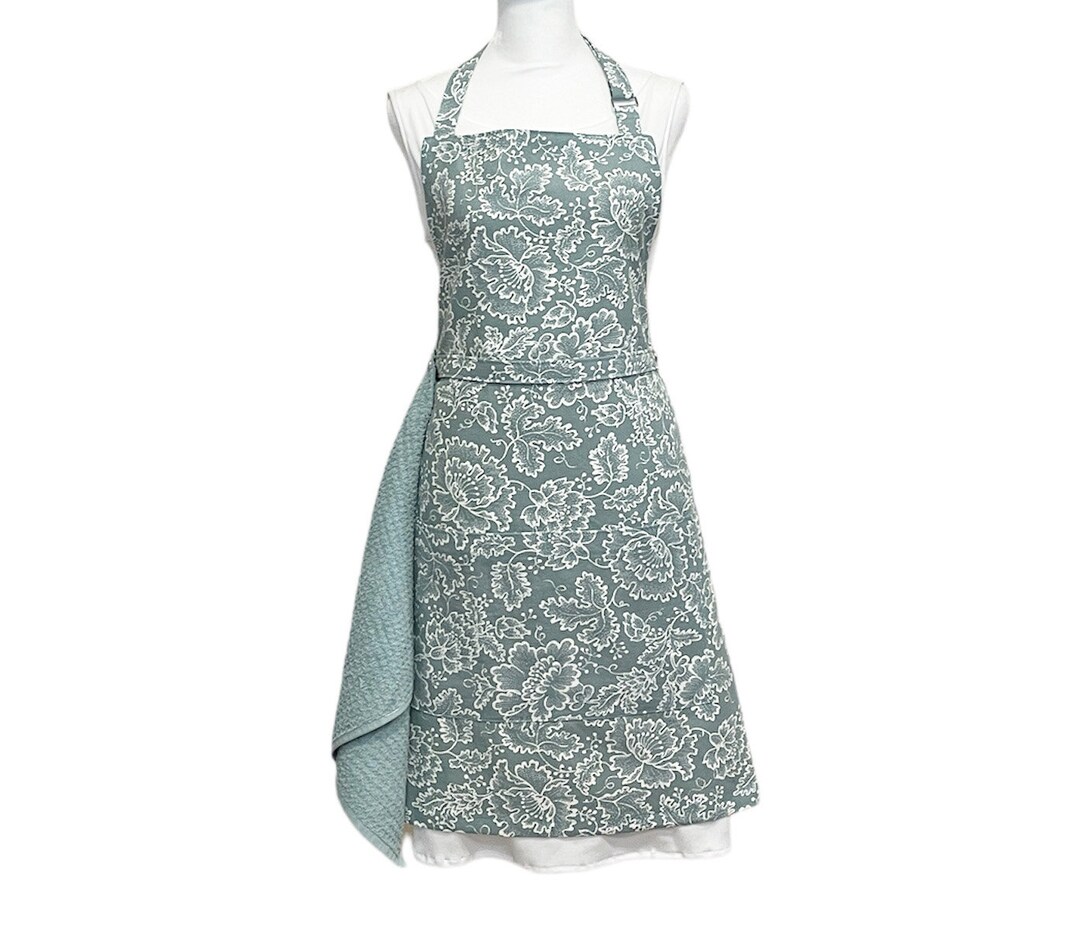 Full-length Foliage Towel Apron With Pockets Slate Gray/blue Full Size ...