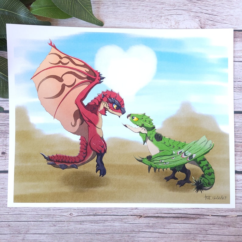 Monster Hunter Chibi Art Print: Rathalos & Rathian Wyvern Couple - Etsy