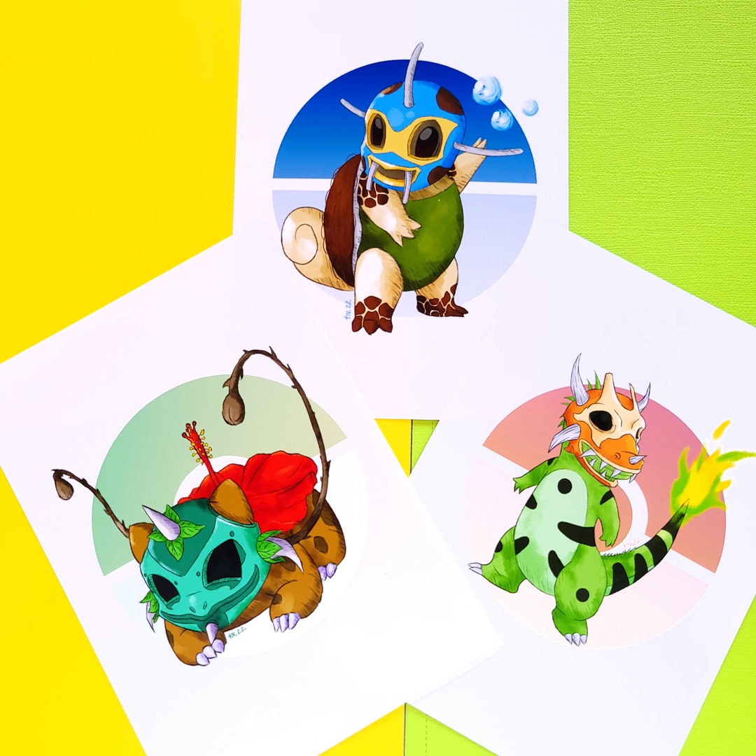 Kanto Starters Vejigante Art Print Set of 3 Fan Artwork, Puerto Rico ...