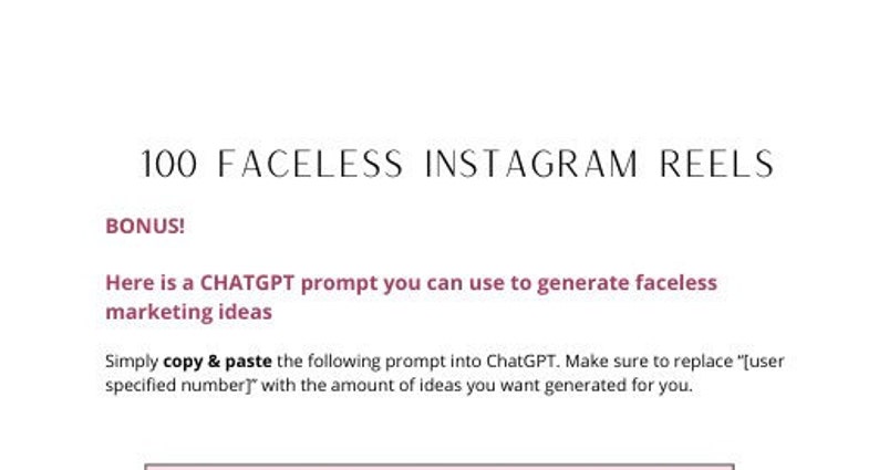 100 Faceless Instagram Reel Ideas + Chatgpt Prompt - Etsy