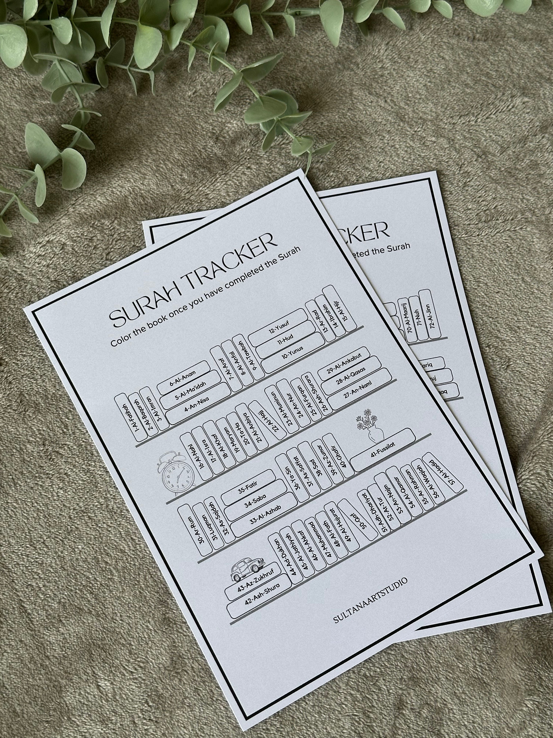 Printable Color in Surah Tracker, Book Shelf Tracker-114 Books, Quran ...