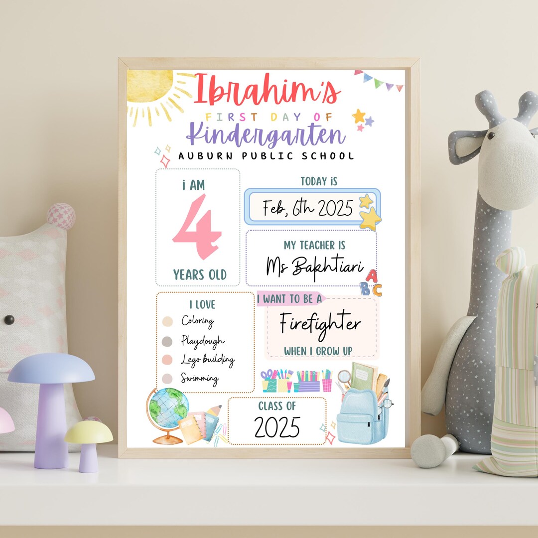 Personalised First Day of School Board Template, Editable First Day of ...