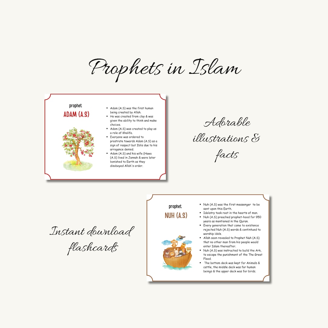 Prophets in Islam Cards for Kids, Prophets Flashcards, Prophets in ...