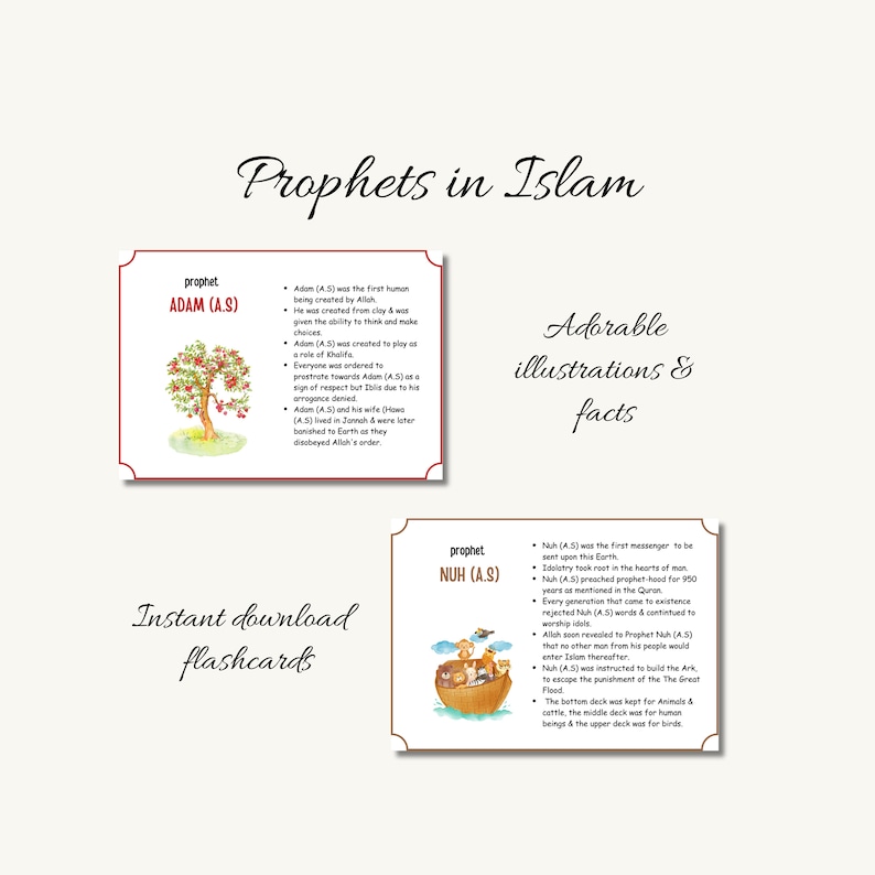 Prophets in Islam Flashcards: Islamic Homeschool Prints (PDF Download ...