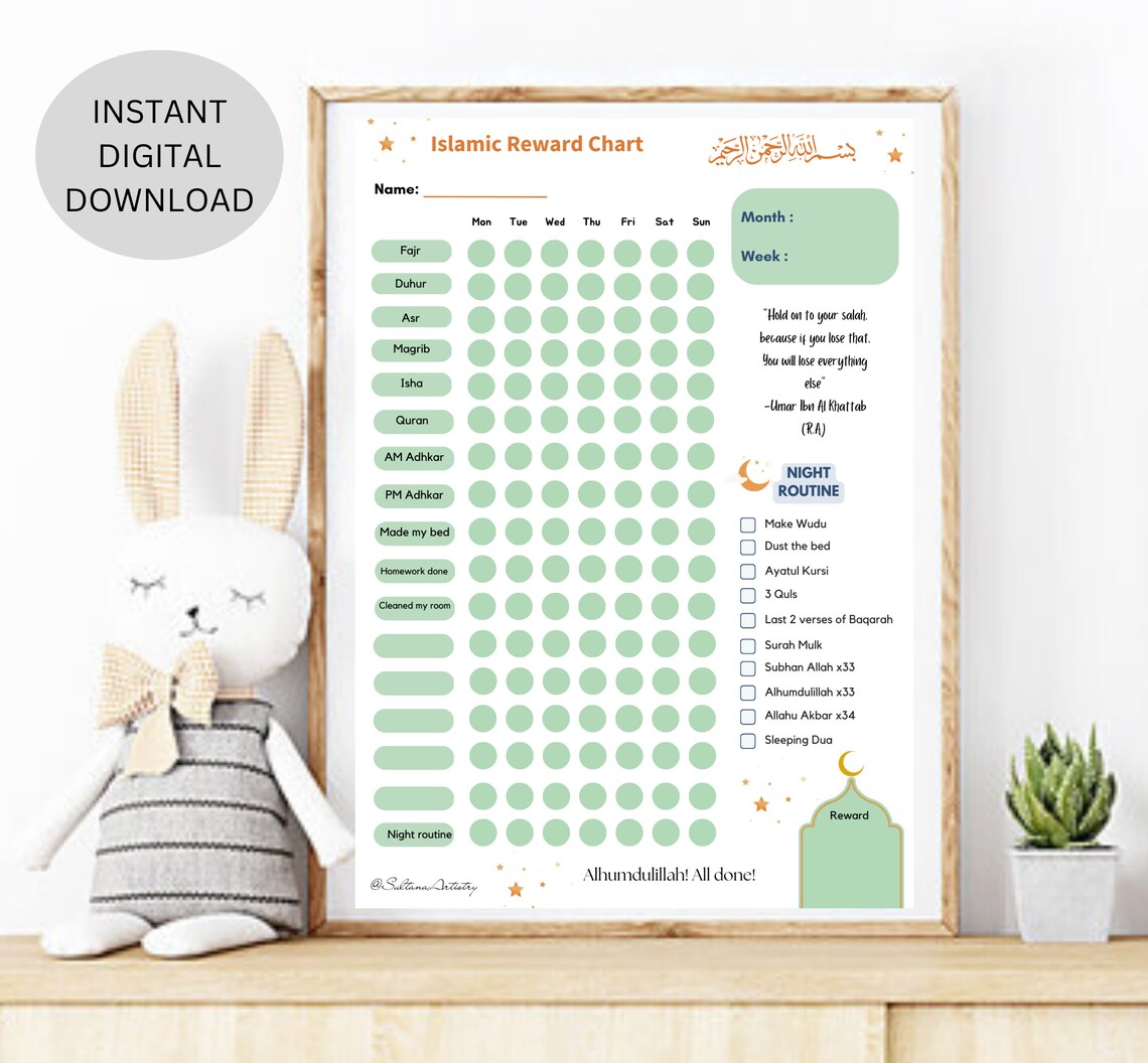 Islamic Reward Chart Reward Chart for Kids Salah Tracker - Etsy