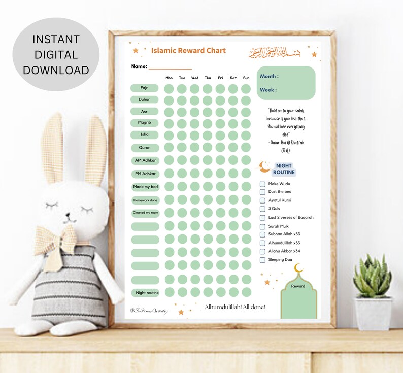 Islamic Reward Chart, Reward Chart for Kids, Salah Tracker, Muslim ...