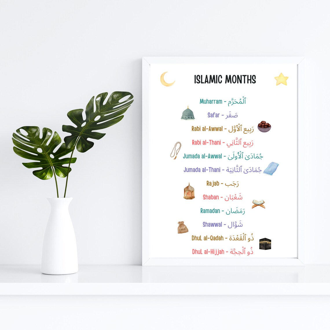 Islamic Months English & Arabic, Islamic Wall Art, Kids Room, 12 ...