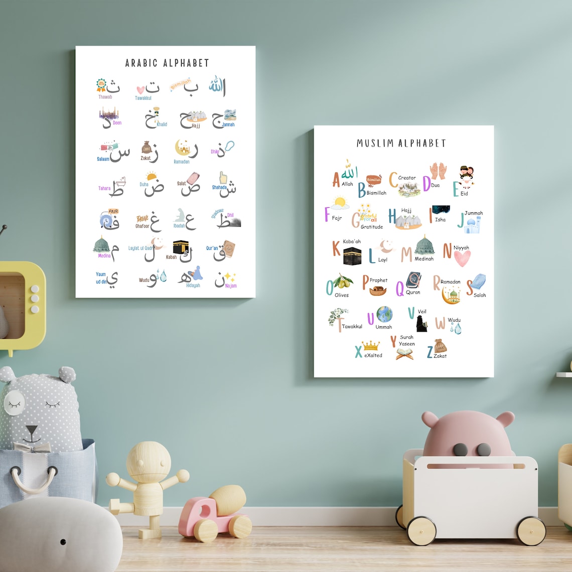 Arabic Alphabet Poster, Islamic Nursery Print, Muslim Kids Prints, Alif ...