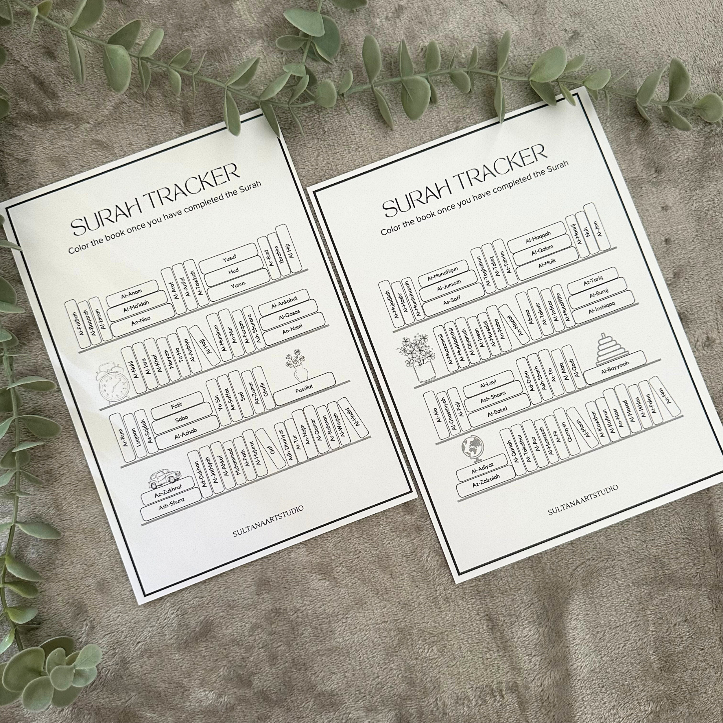 Printable Color in Surah Tracker, Book Shelf Tracker-114 Books, Quran ...