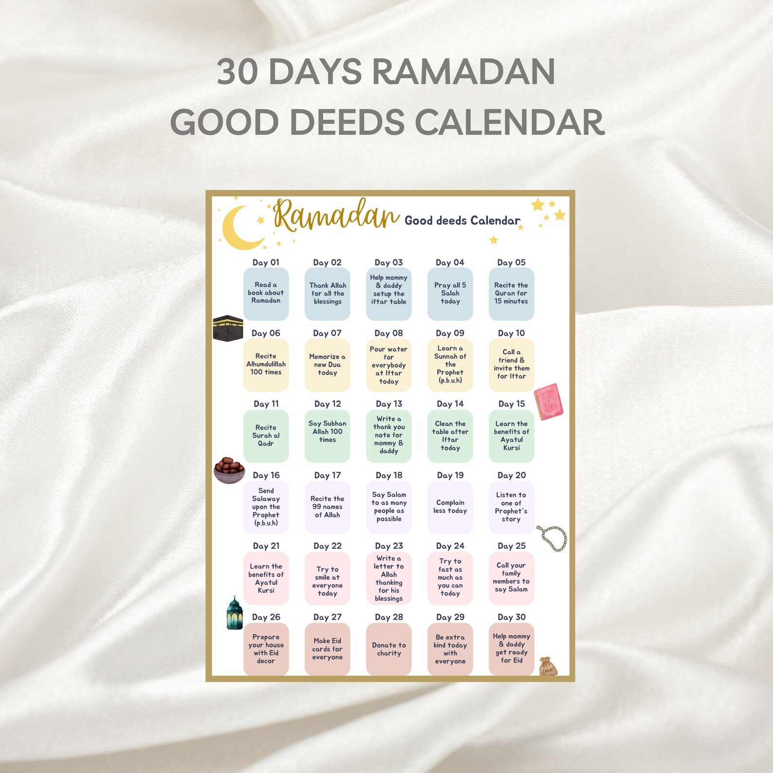 Ramadan Good Deeds Calendar, Ramadan Activity for Kids, Ramadan Good ...