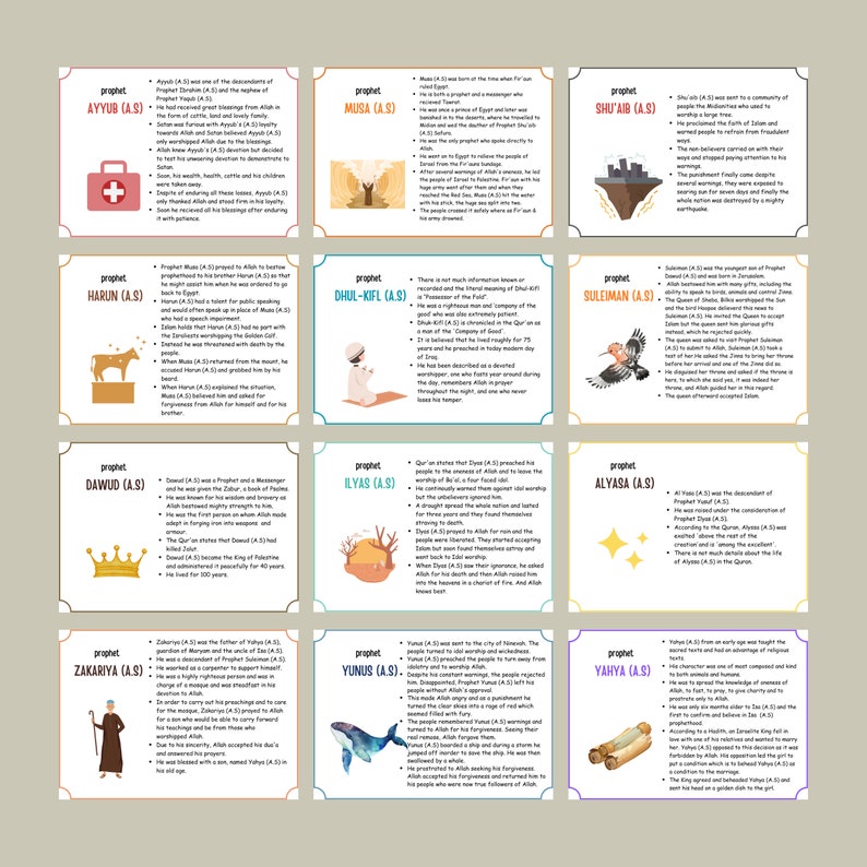 Prophets in Islam Flashcards: Islamic Homeschool Prints (PDF Download ...