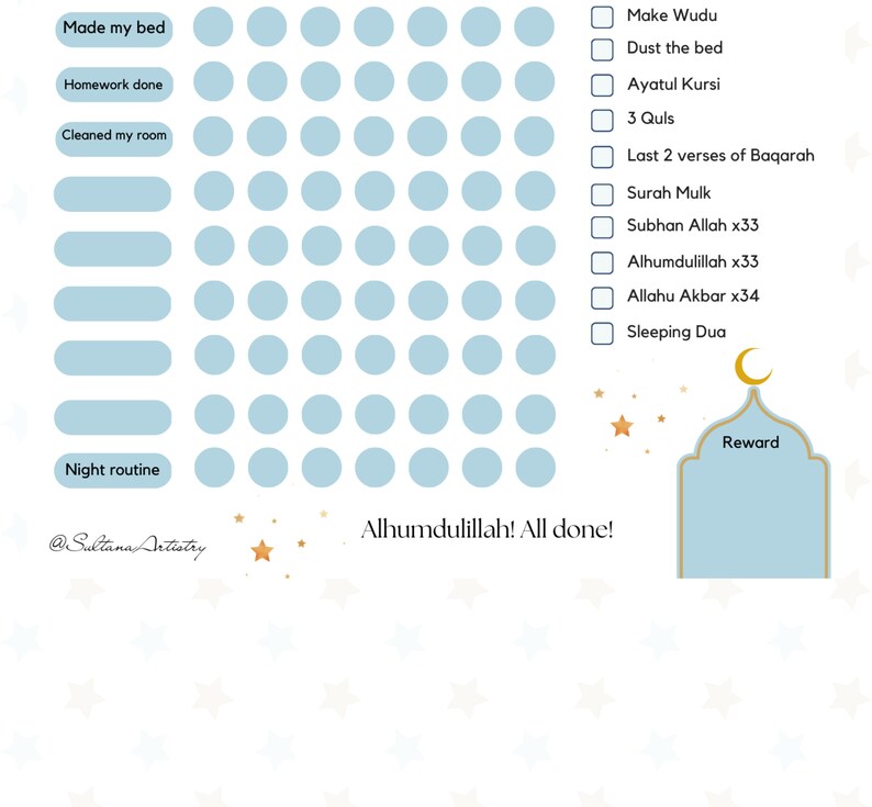 Islamic Reward Chart Reward Chart for Kids Salah Tracker - Etsy