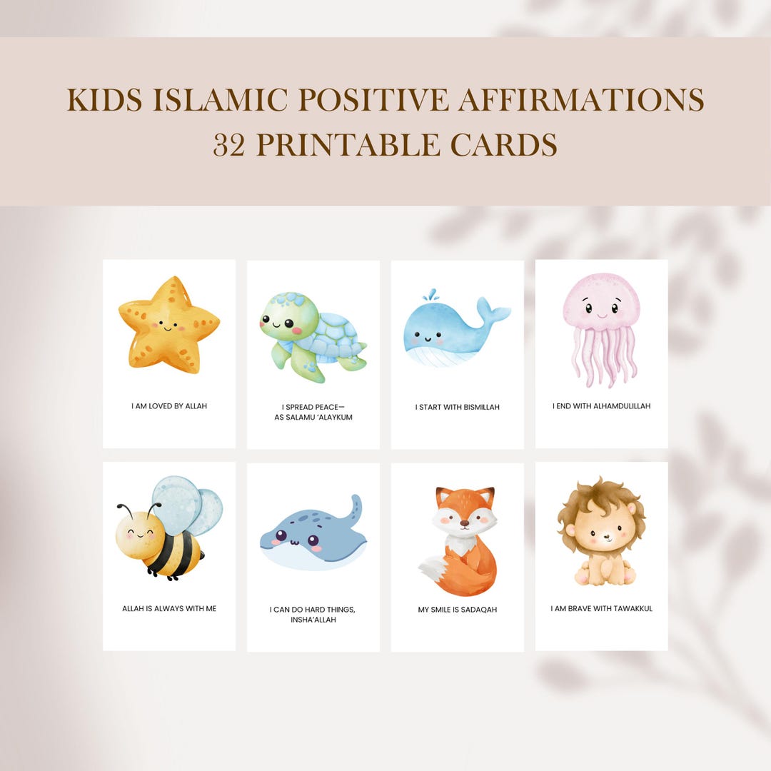 Islamic Affirmation Cards for Kids With Animal Prints, Muslim ...