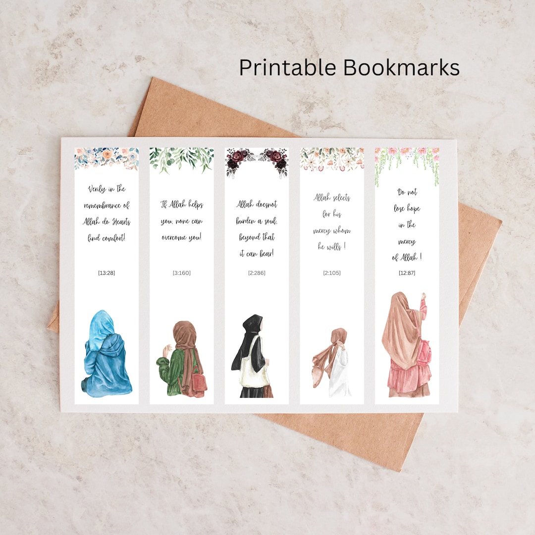 Islamic Bookmarks: Muslim Girls Illustration, Quran Verse (digital ...