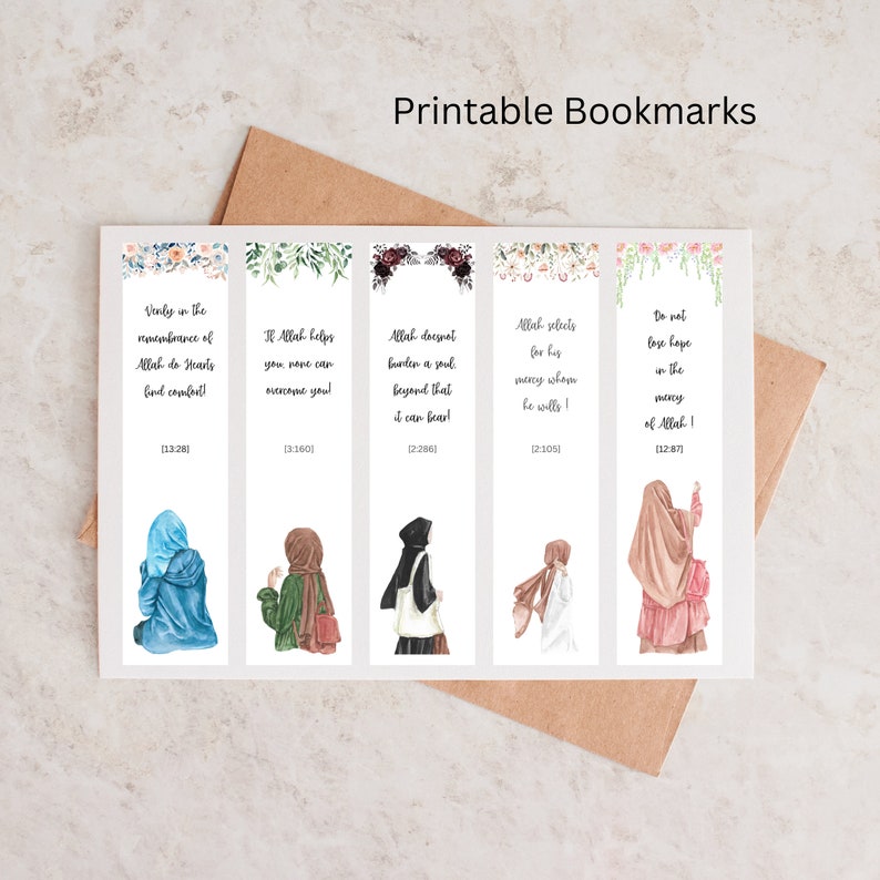 Islamic Bookmarks, Muslim Girls Illustrated Islamic Bookmark, Quran ...