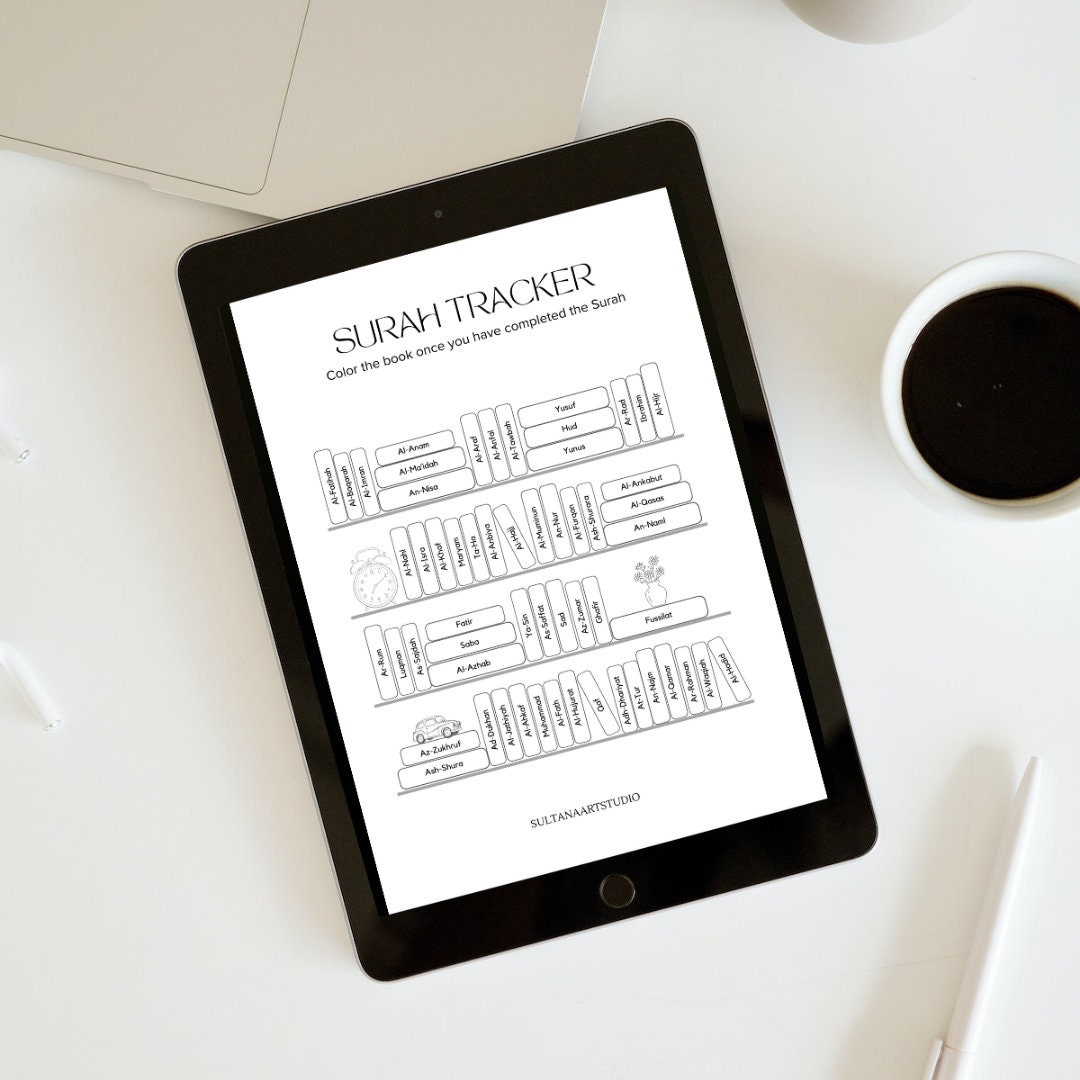 Printable Color in Surah Tracker, Book Shelf Tracker-114 Books, Quran ...