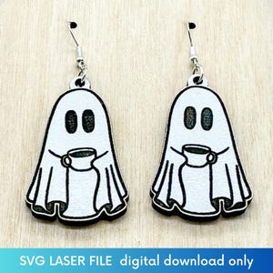 Cute Ghost With Coffee Earrings SVG, Spooky Halloween SVG, Funny Ghost ...