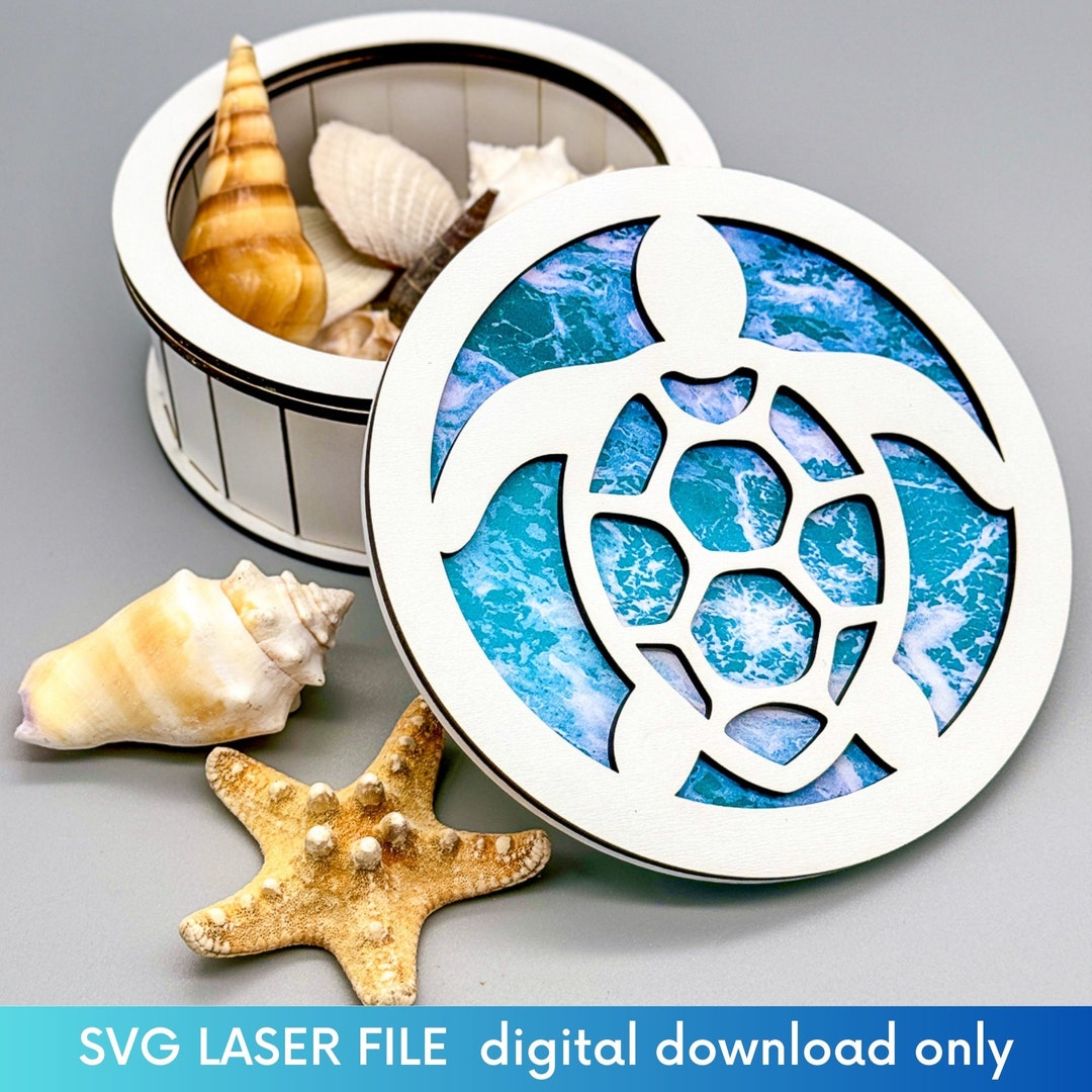 Sea Turtle Decorative Box Laser Cut File - Laser Cut Gift Box Digital ...