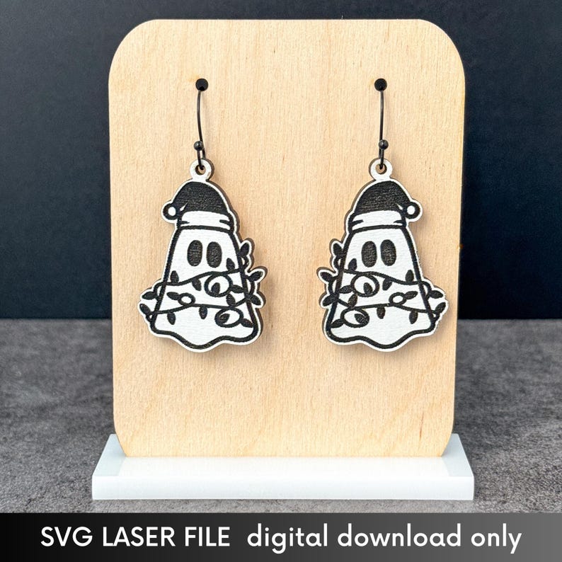 Cute Christmas Ghost Earrings Laser File SVG, Funny Ghost With Santa ...