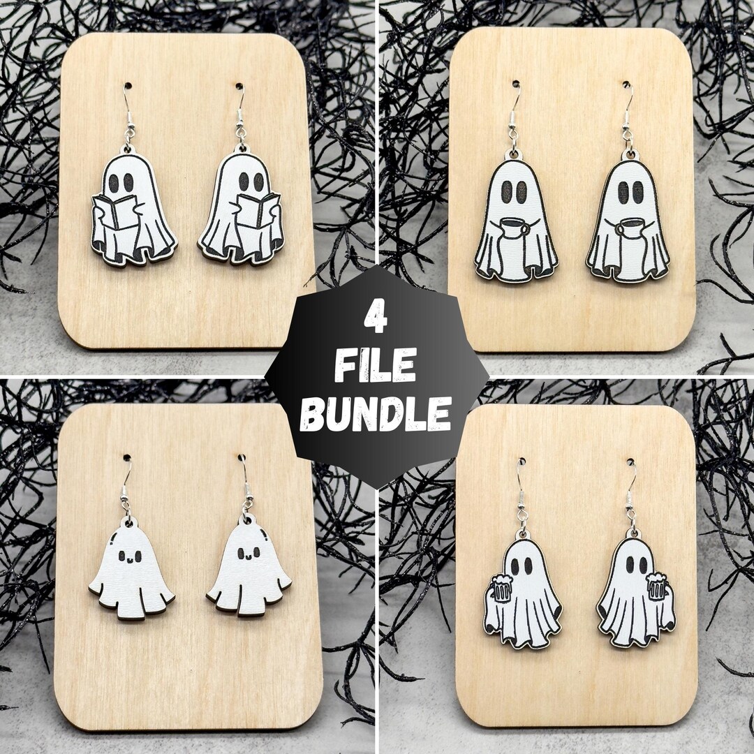 Cute Ghost Earrings SVG Laser File Bundle, Halloween Dangle Earrings ...