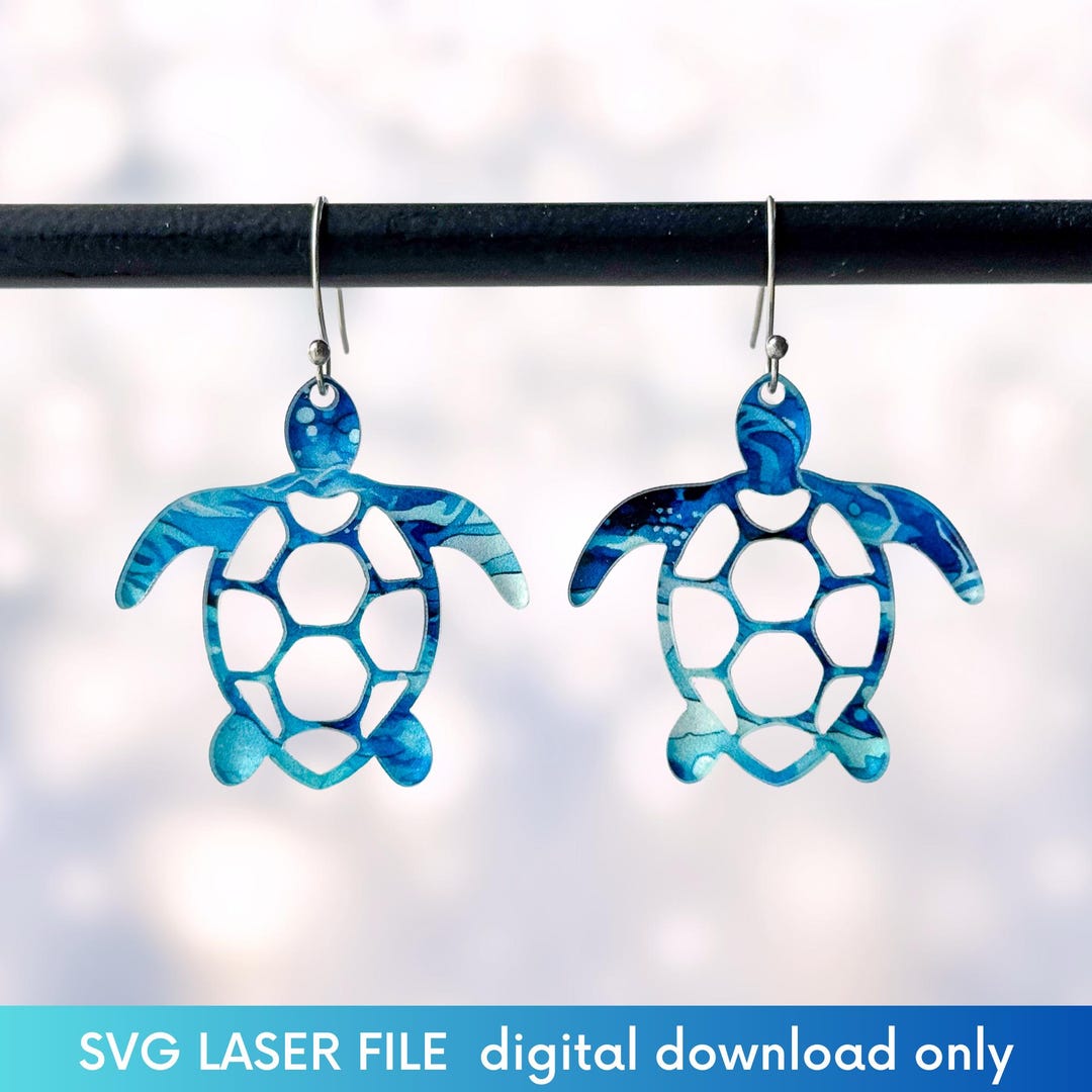 Sea Turtle Earrings SVG Laser File, Laser Cut Dangle Drop Ocean Themed ...