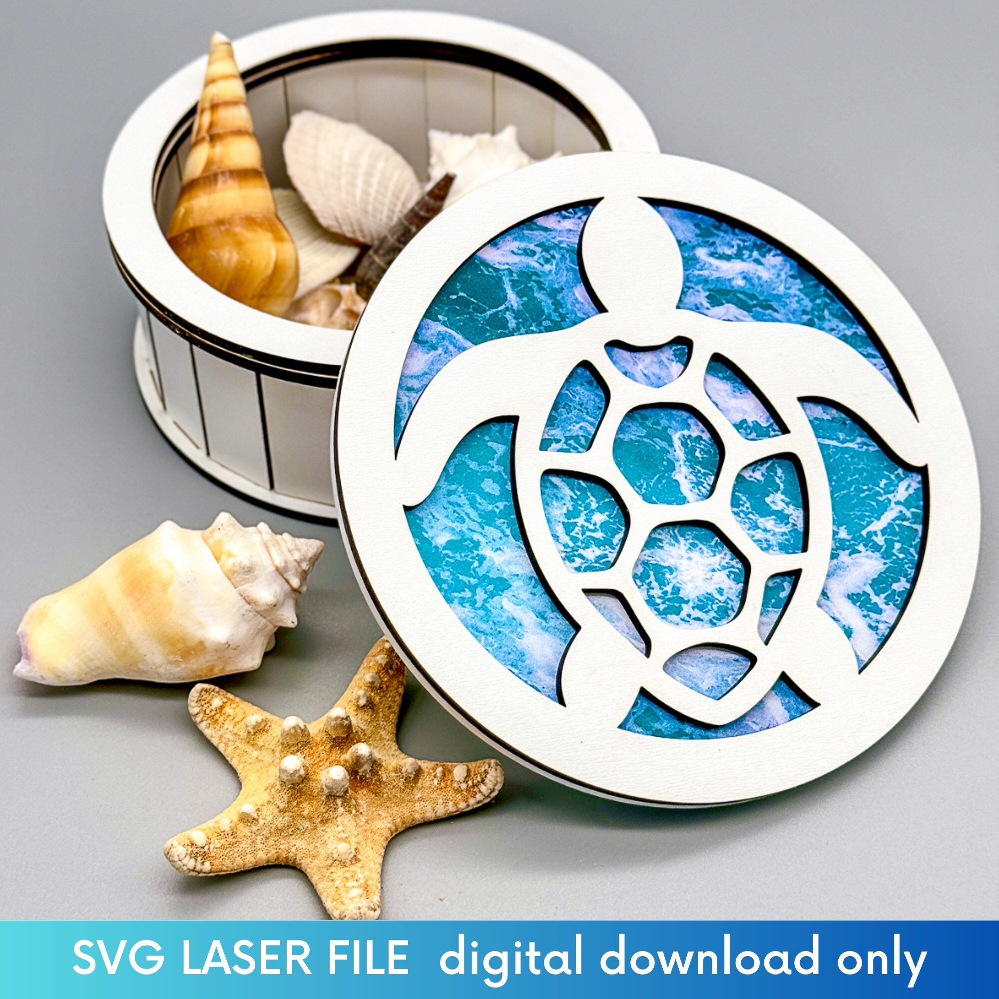 Sea Turtle Decorative Box Laser Cut File Laser Cut Gift Box Digital ...