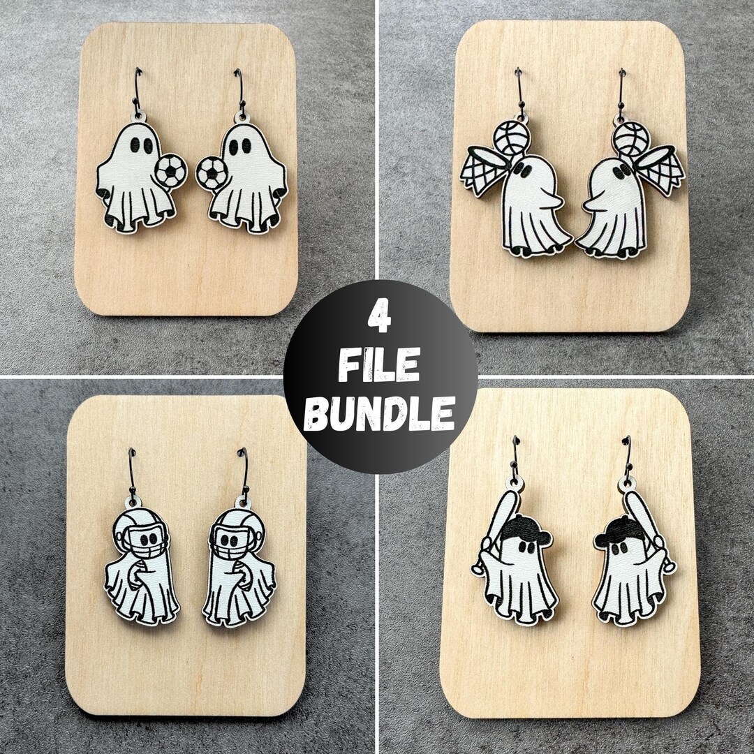 Cute Sporty Ghost Earrings SVG Laser File Bundle, Football, Baseball ...