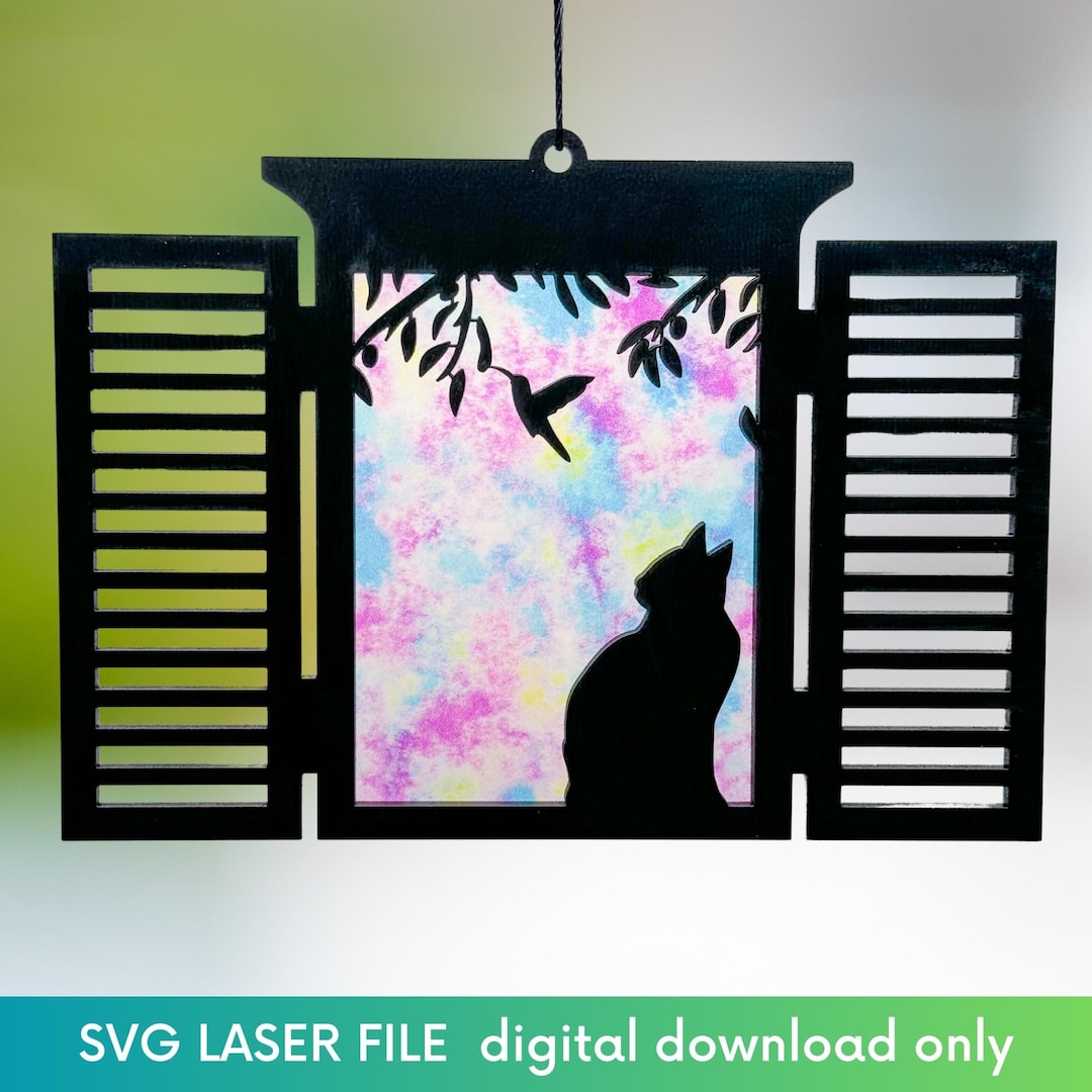 Window Suncatcher Laser File, Cat & Hummingbird Sun Catcher Laser Cut ...