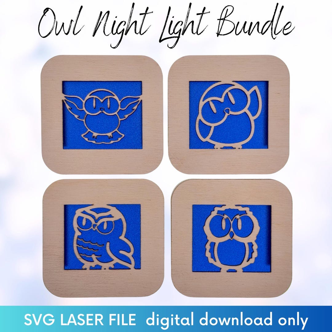Cute Owl Night Light Laser Cut File Bundle, Owl LED Wall Plug ...