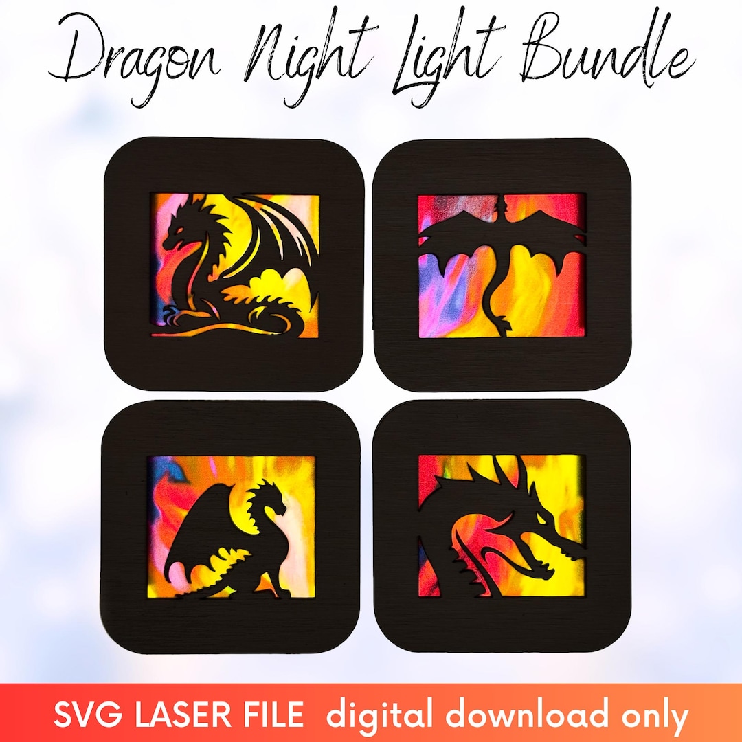 Dragon Night Light Laser Cut File Bundle, Fantasy LED Wall Plug ...