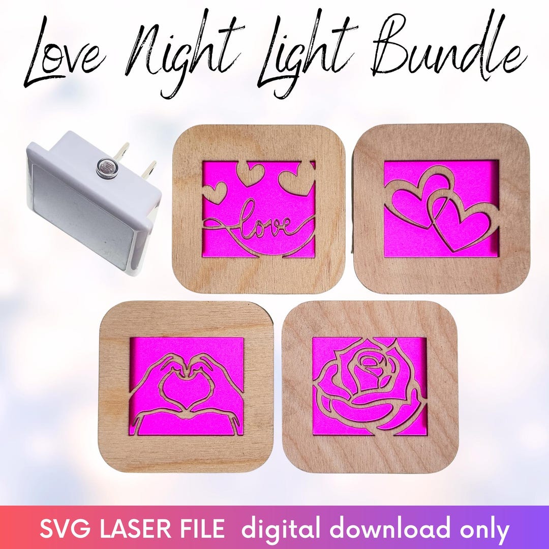 Love Night Light Laser Cut File Bundle, Heart LED Wall Plug Nightlight ...