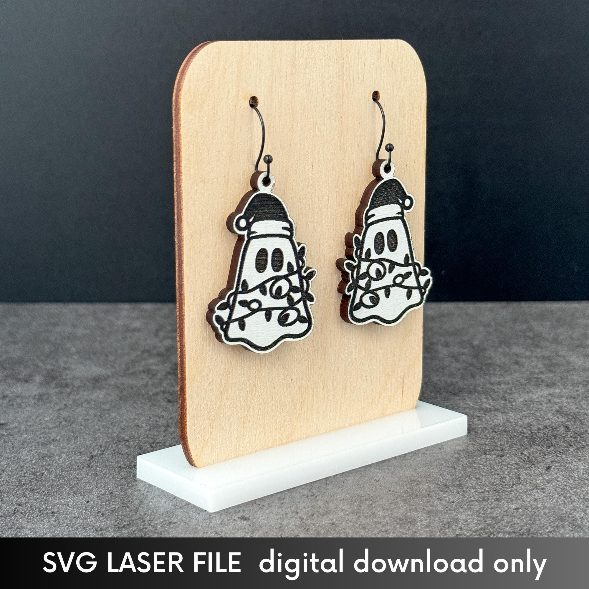 Cute Christmas Ghost Earrings Laser File SVG, Funny Ghost With Santa ...