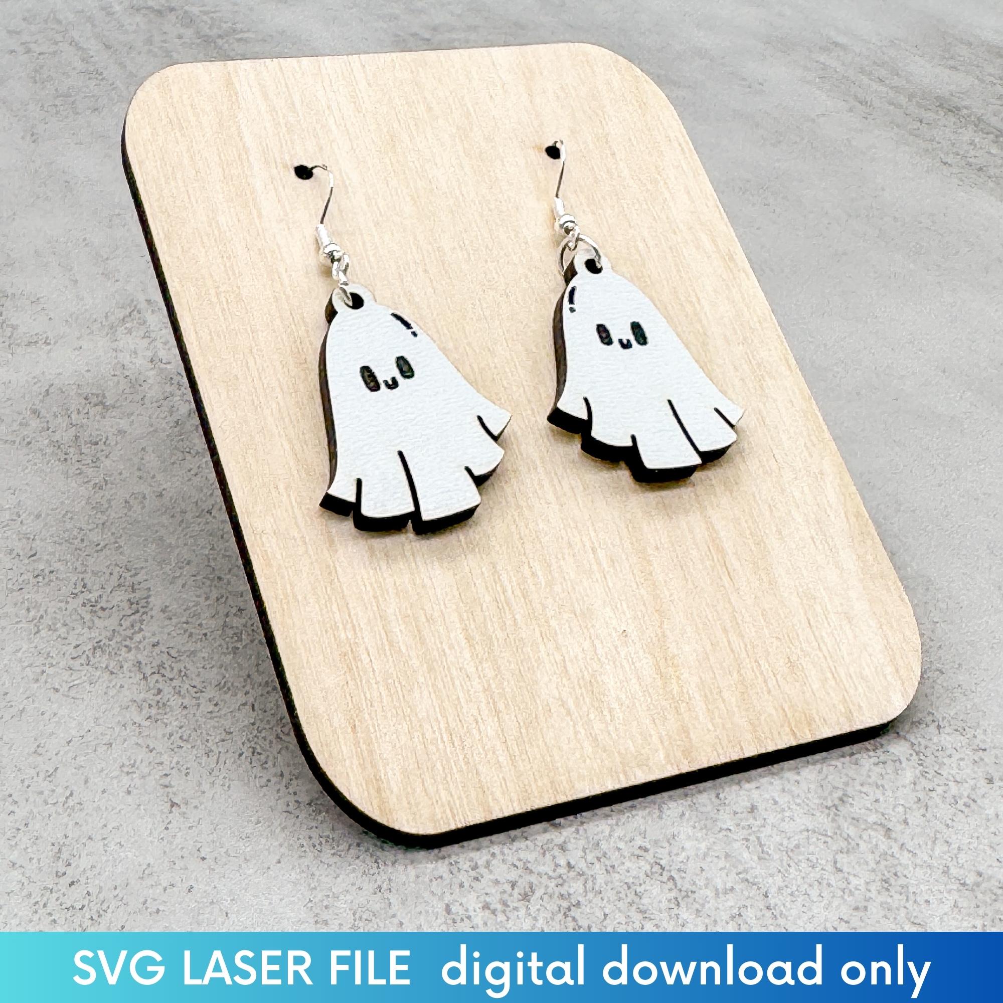 Cute Ghost Earrings SVG, Halloween Dangle Earrings SVG, Kawaii Ghost ...