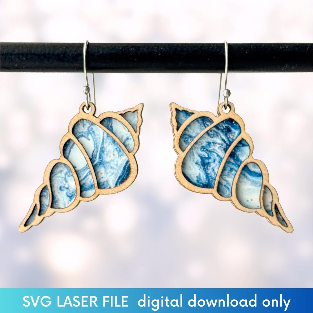 Sea Shell Earrings SVG Laser File, Laser Cut Dangle Drop Ocean Themed ...